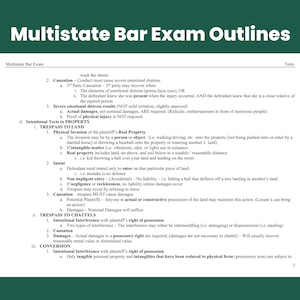 MBE Multistate Bar Exam Torts Outline MBE Preparation Law Notes UBE Bar ...