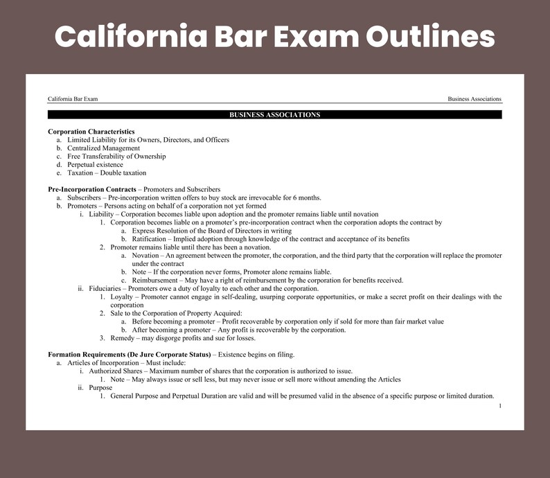 California Bar Exam Outlines: All 13 Subjects CA Bar Exam Prep Notes - Etsy