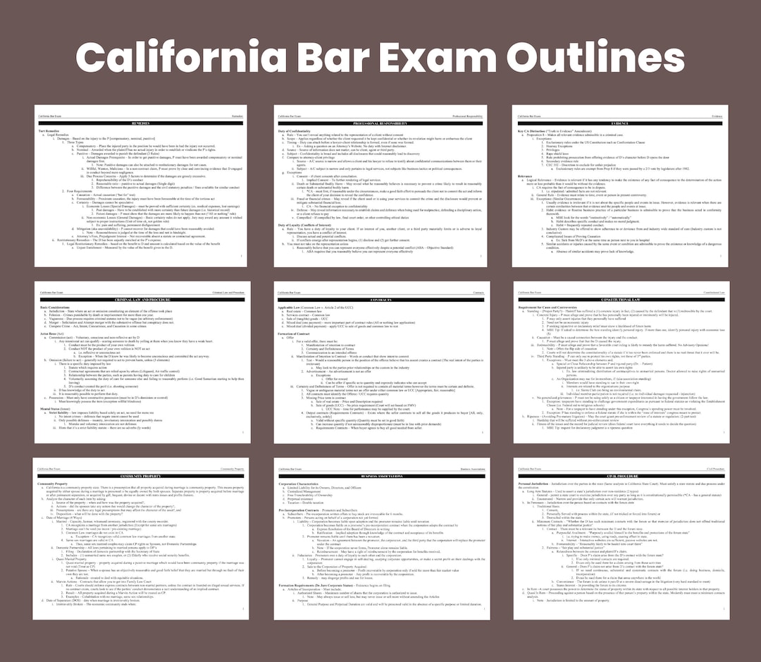 California Bar Exam Outlines: All 13 Subjects CA Bar Exam Prep Notes - Etsy