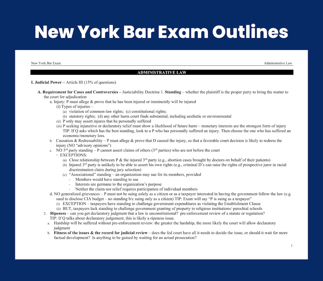 New York Bar Exam Administrative Law Outline for New York Law Exam and ...
