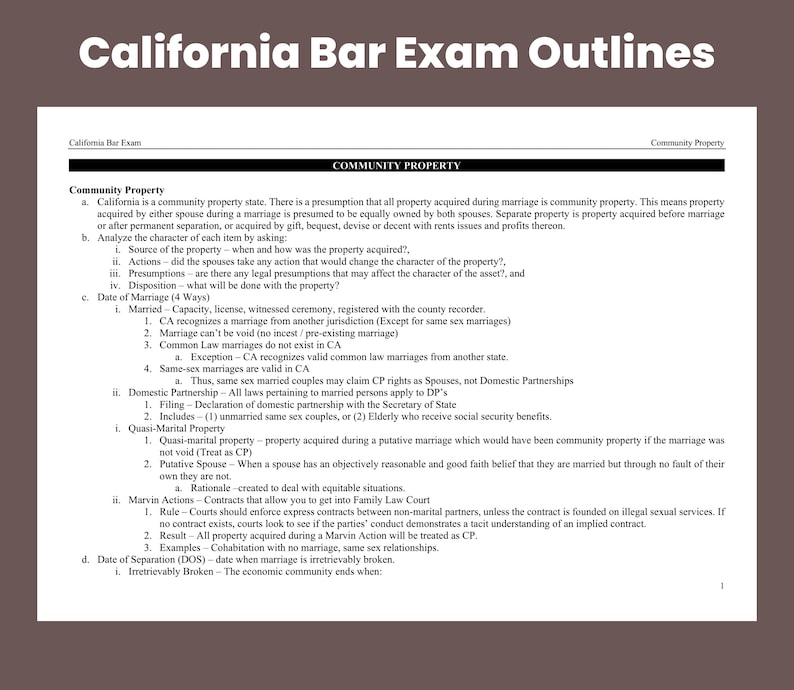 California Bar Exam Outlines: All 13 Subjects CA Bar Exam Prep Notes - Etsy