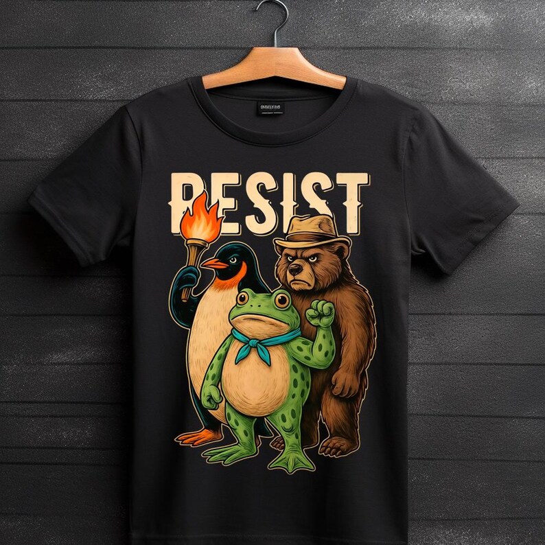 Vintage Resist Animals PNG: Frog, Penguin, Bear Illustration (digital ...