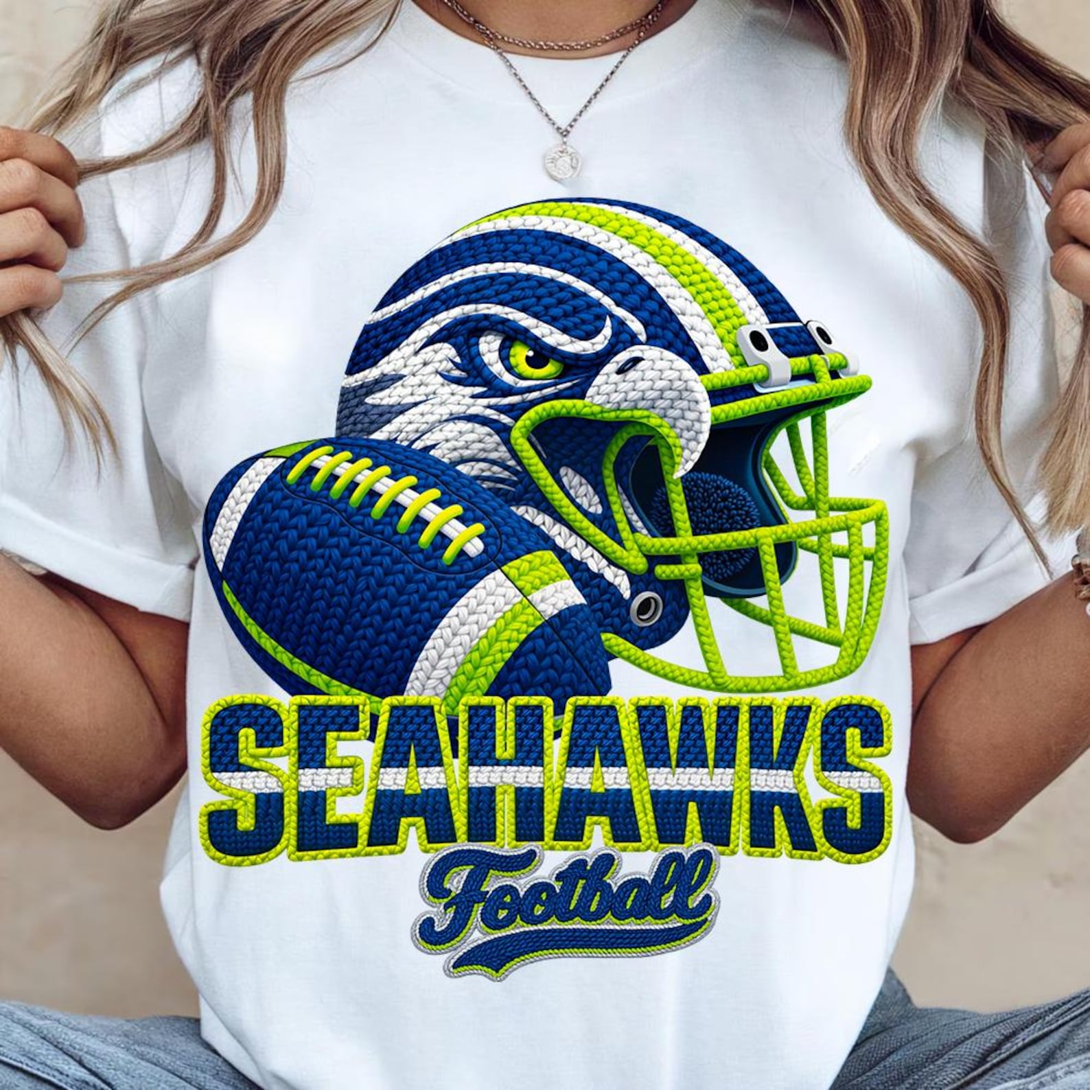 Seahawks Faux Yarn Football PNG | Chunky Crochet Game Day Sublimation ...