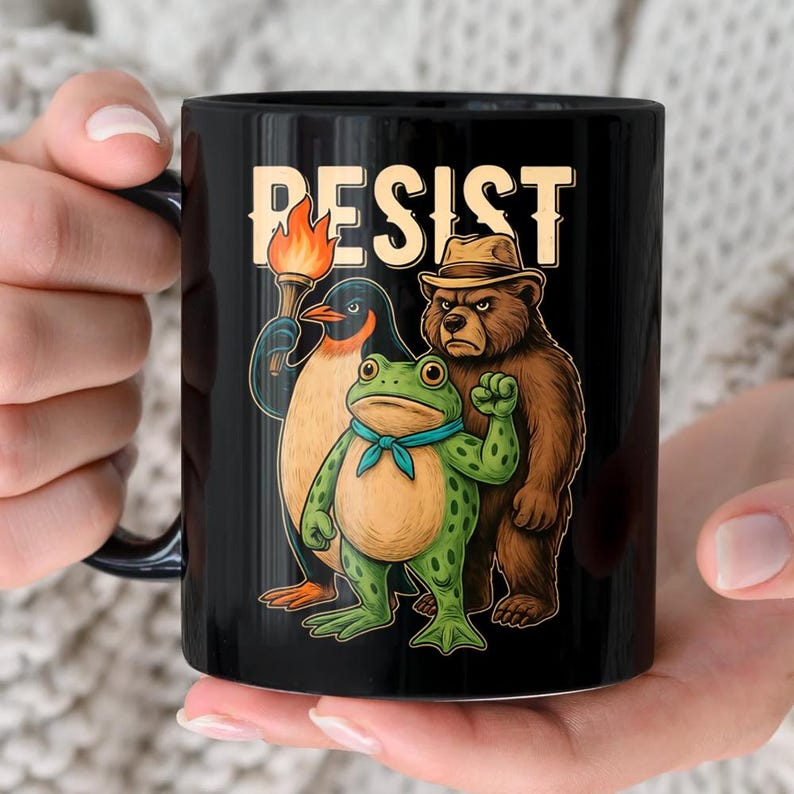 Vintage Resist Animals PNG: Frog, Penguin, Bear Illustration (digital ...