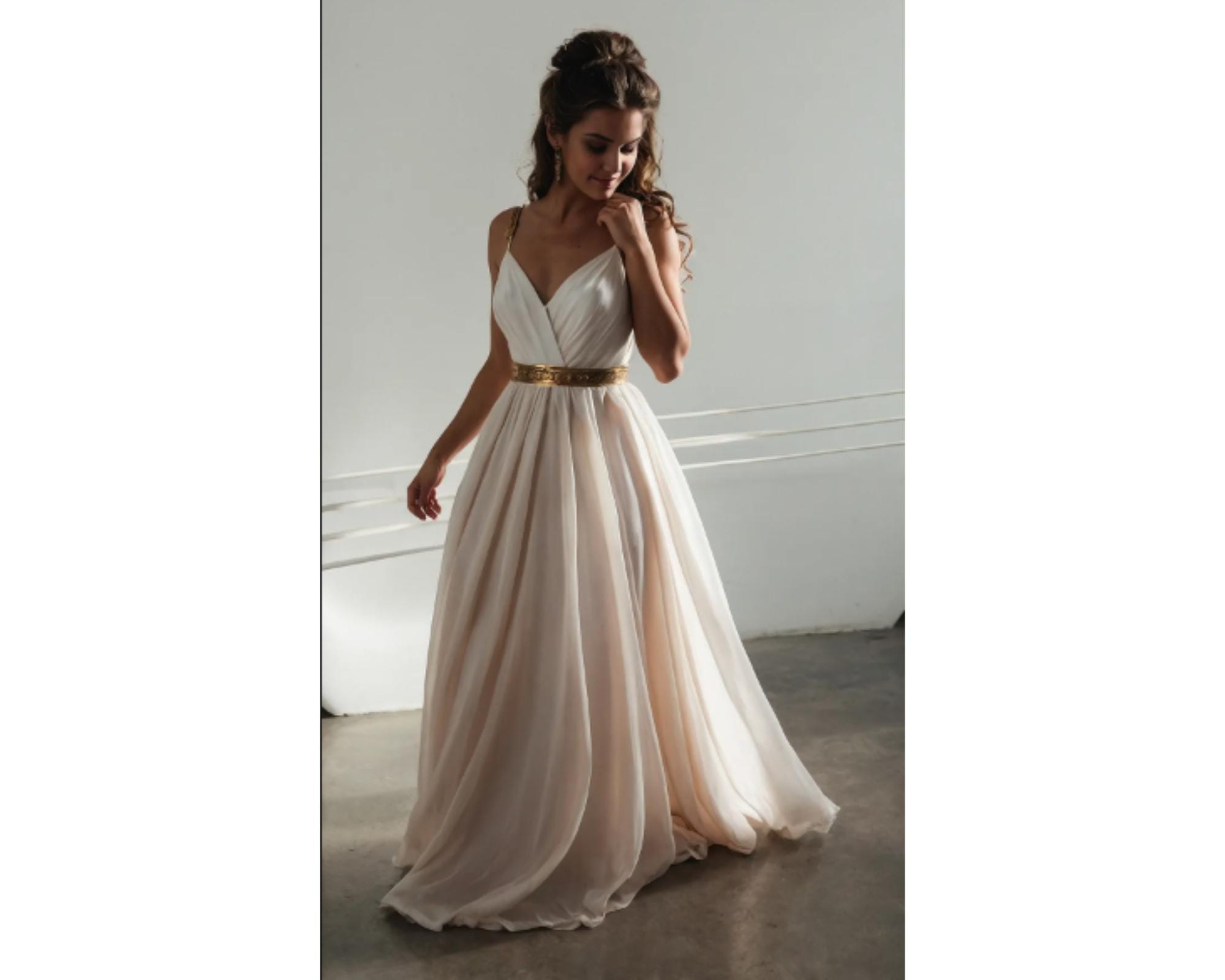Elegant Greek Goddess Toga Dress, Flowing Chiffon Gown With Gold ...