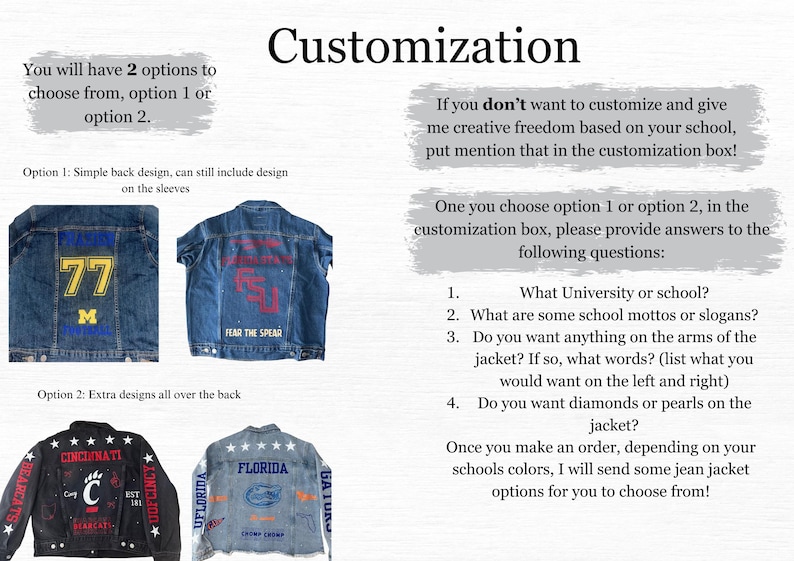 Custom University Jean Jacket. Unique to Buyers Style - Etsy