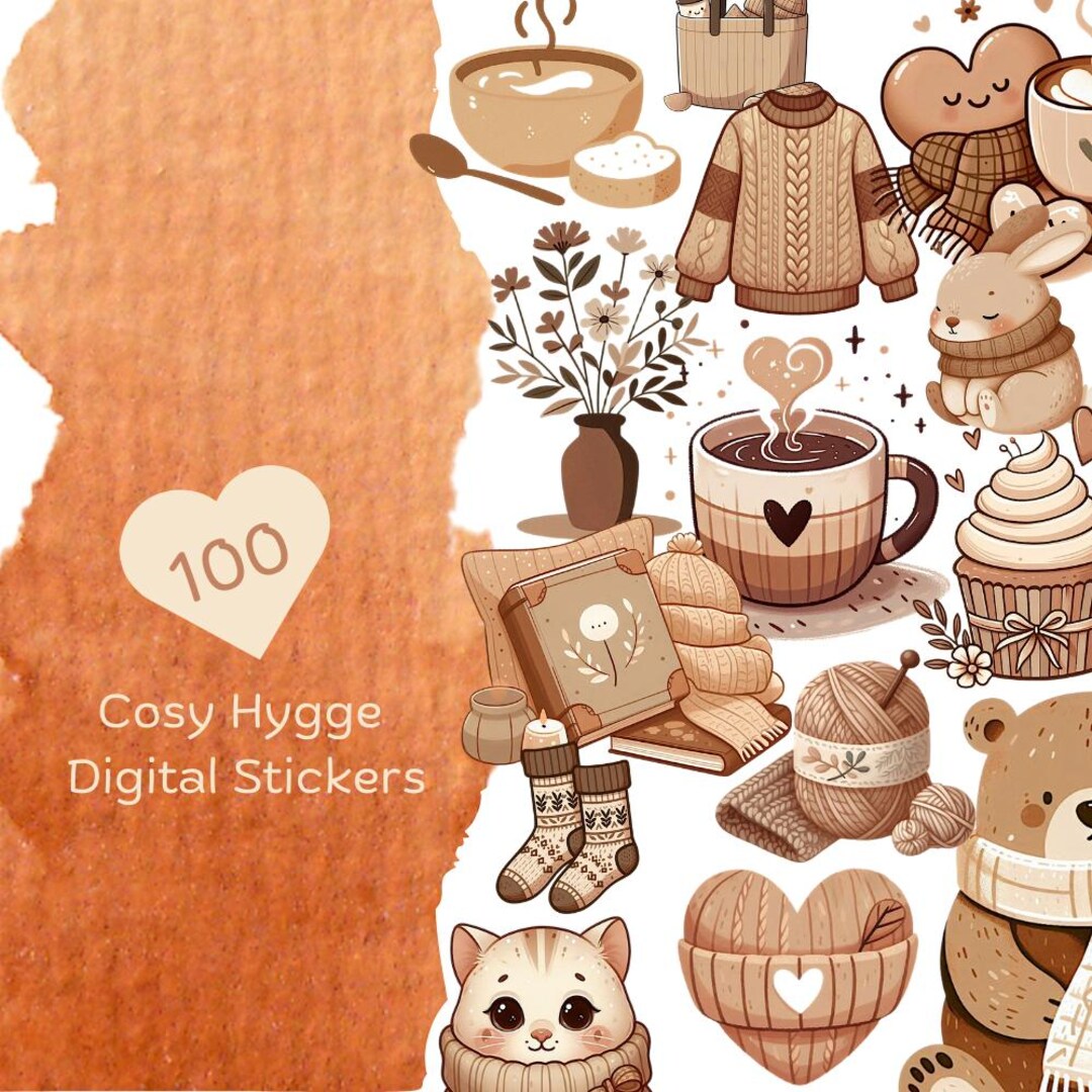 100 PNG Cozy Hygge Digital Stickers - Warm and Relaxing Printable ...