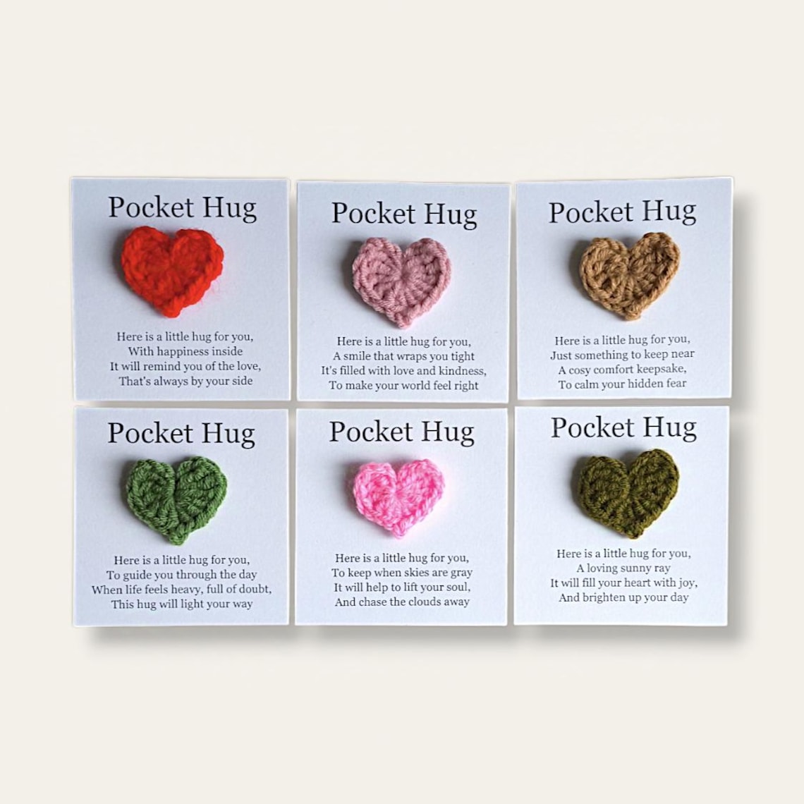 PDF Printable Pocket Hug Card, 6 Different Text Poem Thinking of You ...