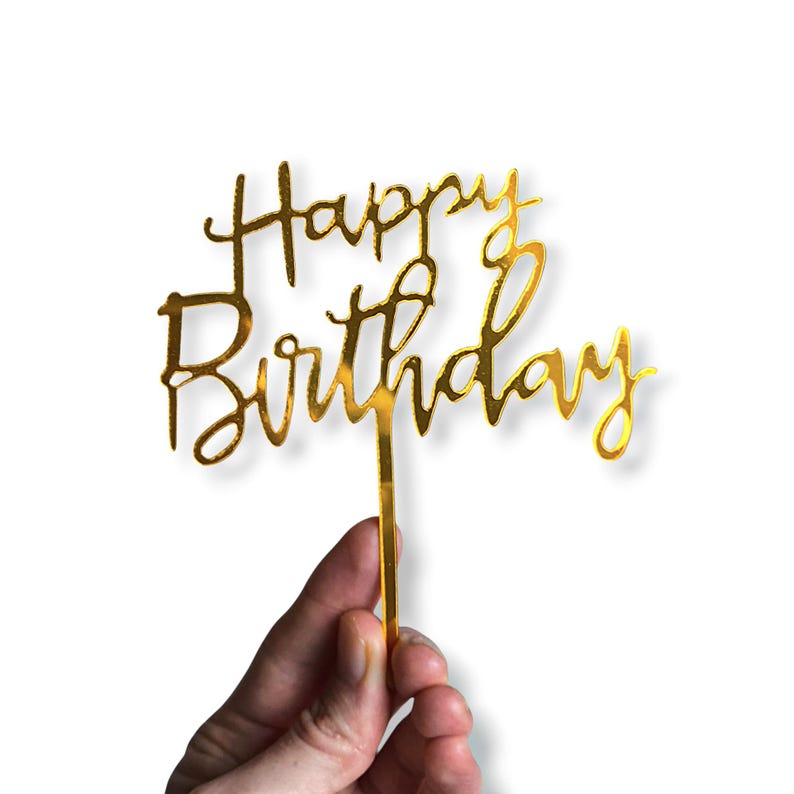 Happy Birthday Acrylic Golden Cake Topper Decoration - Etsy UK