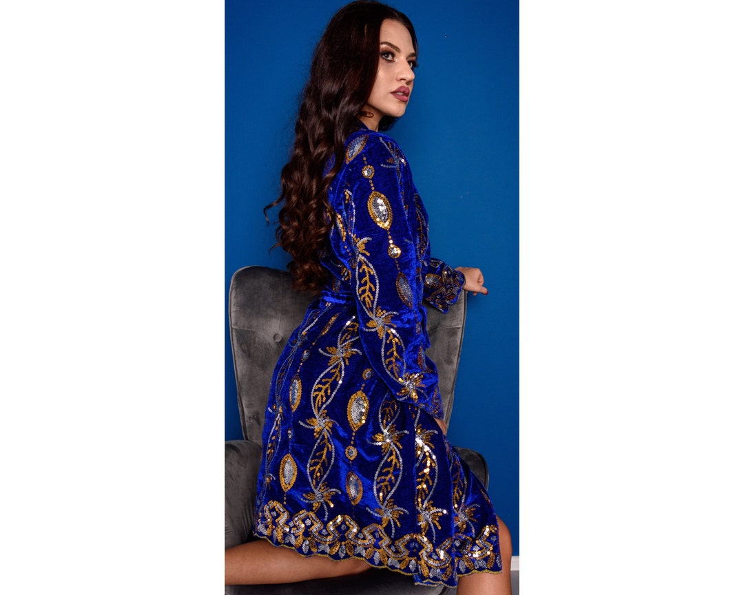 Royal Blue Velvet Robe With Sequins, Made-to-order - Etsy
