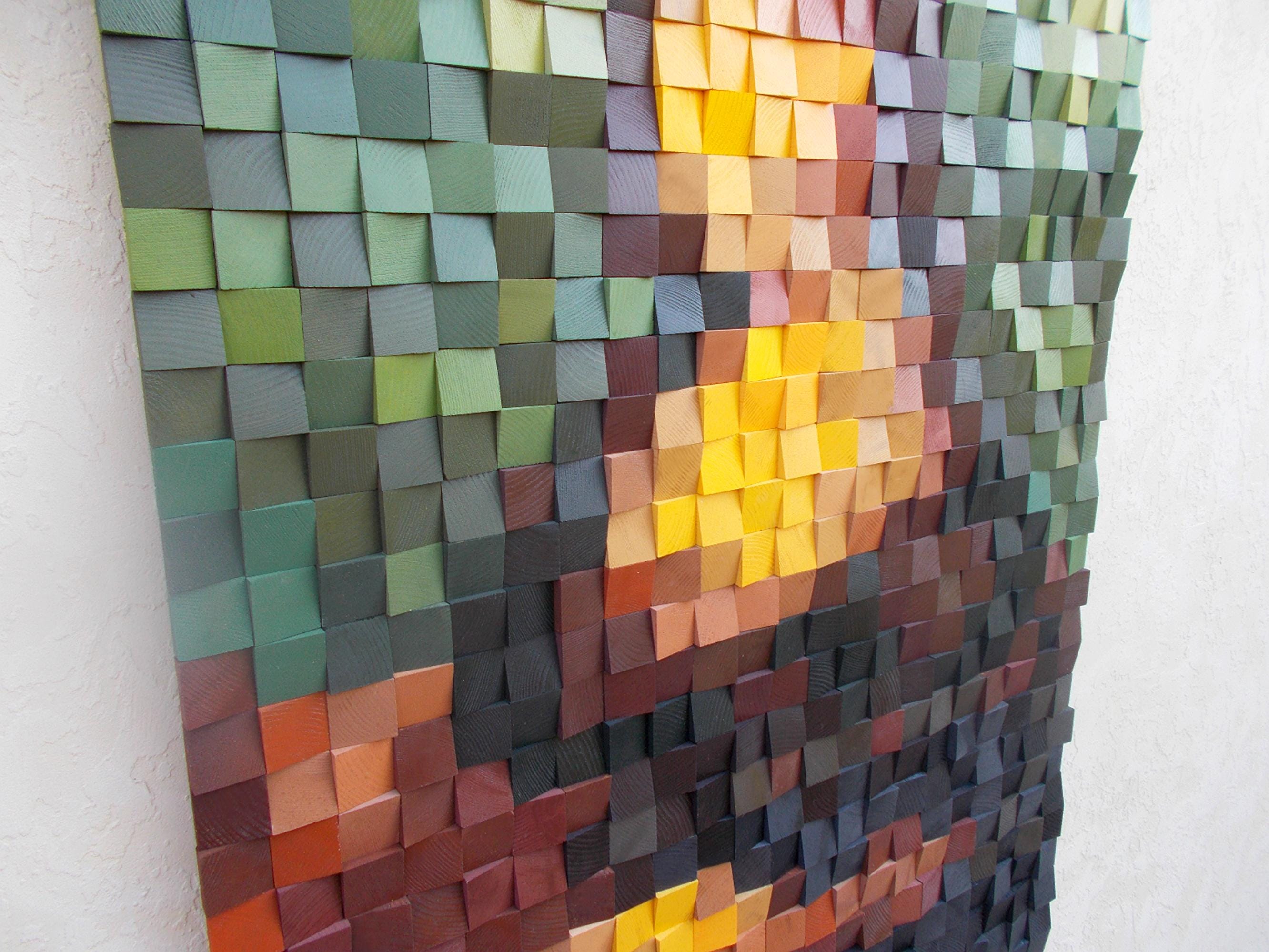 Wood Wall Art Mona Lisa, Geometric Wood Art, Wooden Wall Decor, Wood ...