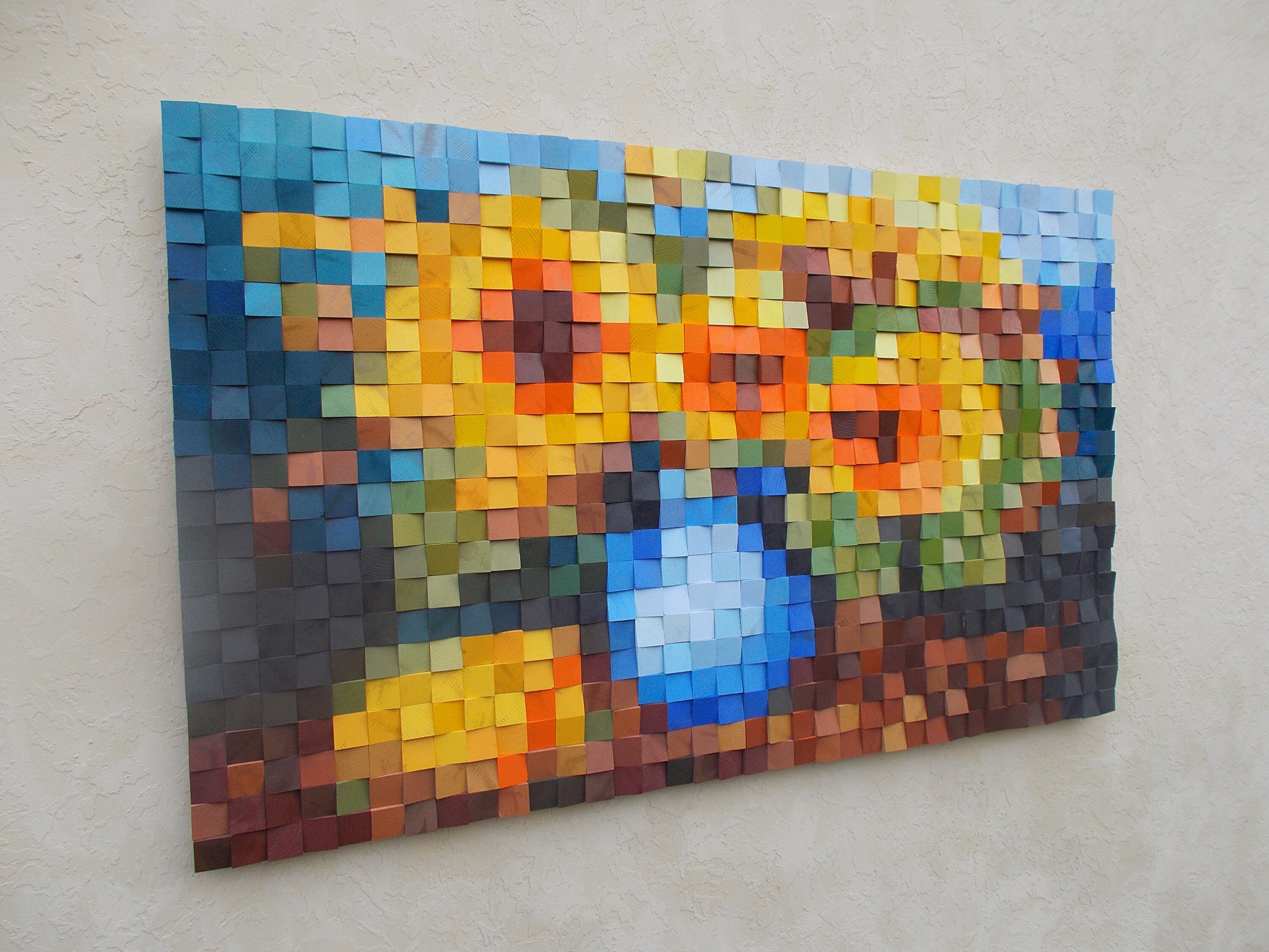 Wooden Mosaic 3d Sculpture Sunflowers, Handmade Wall Art, Unique Gift ...