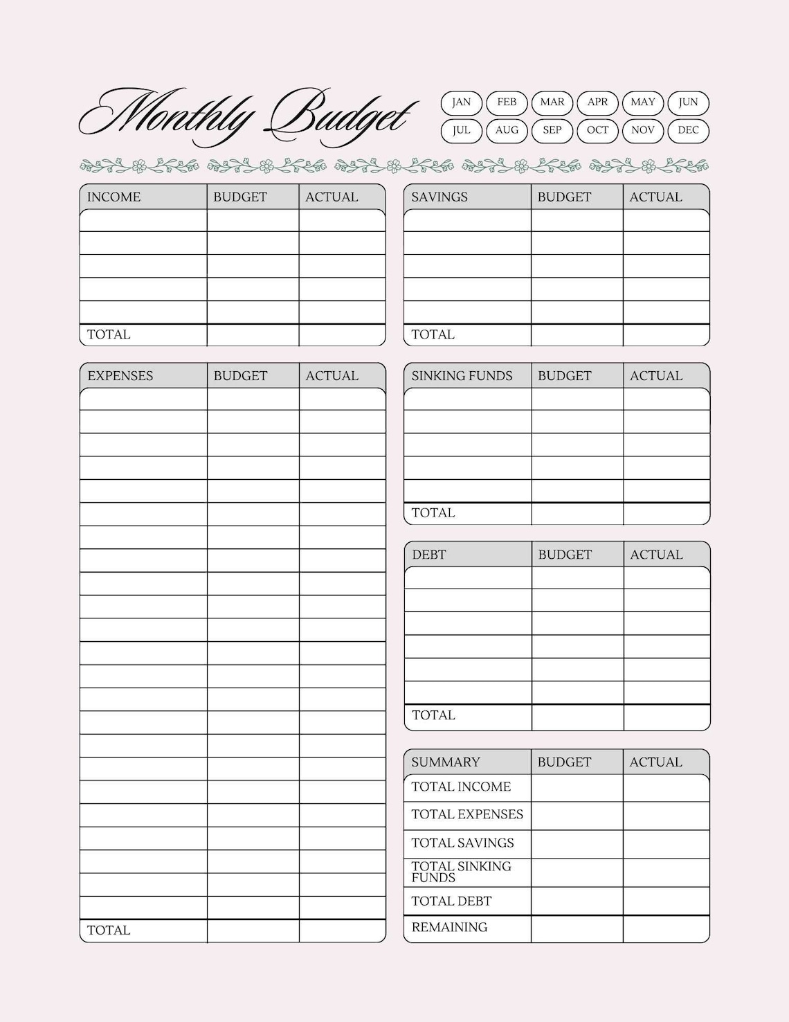 Monthly Budget Sheet -printable - Etsy