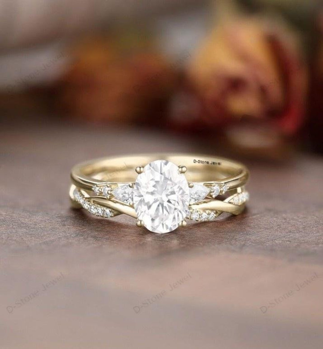 Twisted Stacking Band, Seven Stone Bridal Set Ring, 1.5 CT Oval Cut ...