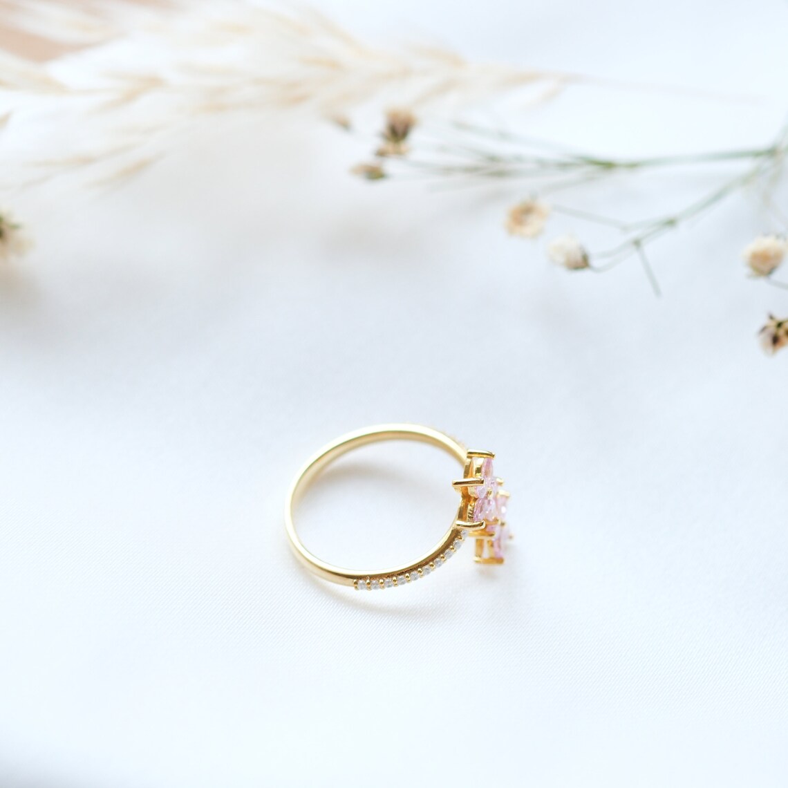 14K Solid Gold Flower Birthstone Ring, Handmade Gemstone Jewelry - Etsy
