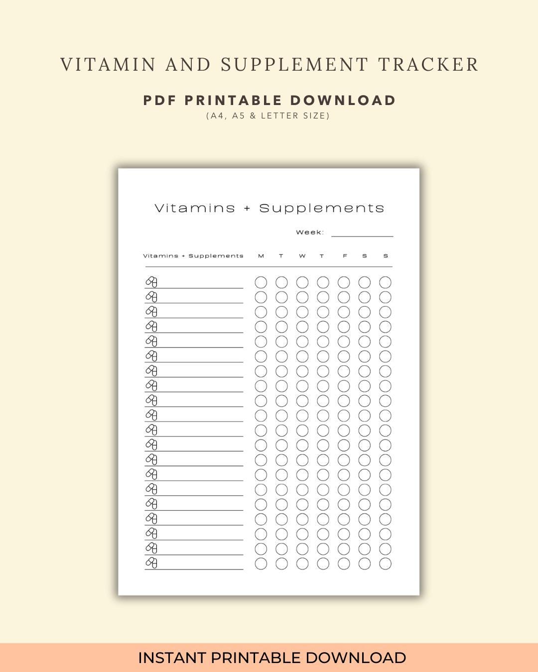 Vitamin Supplement Daily Weekly Tracker, Vitamin Intake Reminder ...