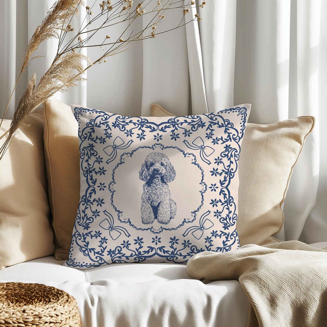 Poodle Pillow, Blue Toile Poodle Decor - Etsy