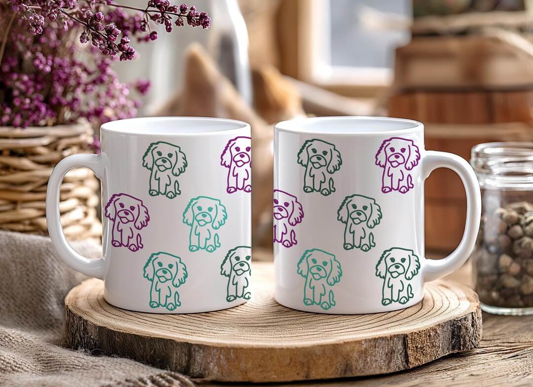 Cavapoo Line Art Mug: Colorful Minimalist Coffee Cup - Etsy