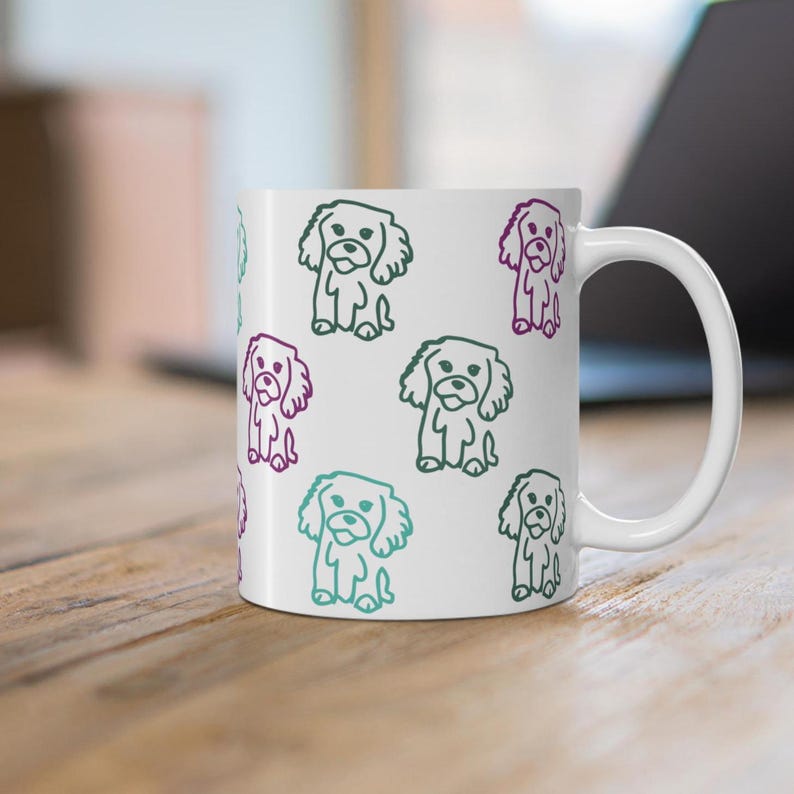 Cavapoo Line Art Mug Colorful Minimalist 11oz Ceramic Coffee and Tea ...