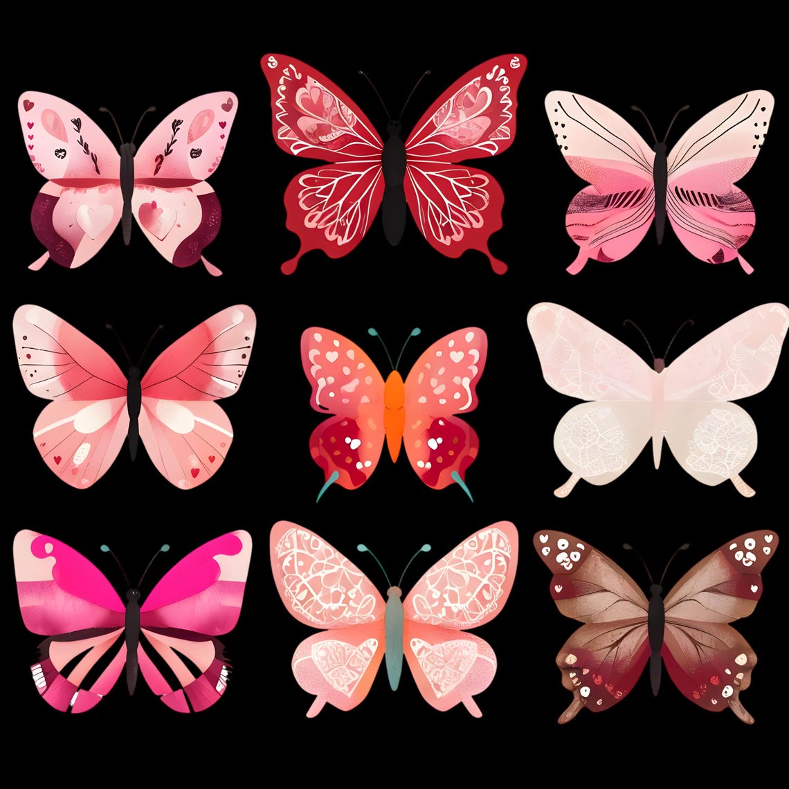 Butterfly Svg Pink and Red With Hearts - Etsy