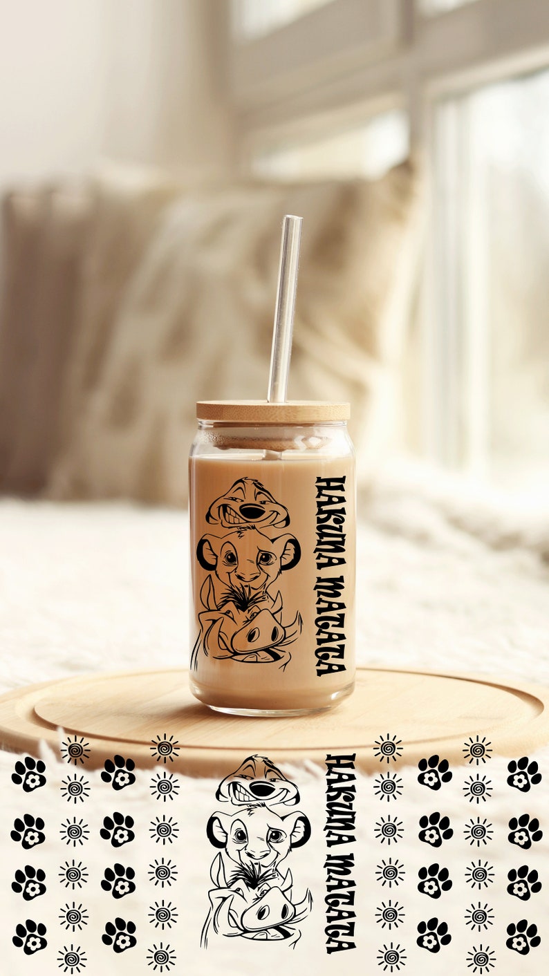 Hakuna Matata Simba Timon Pumba Glass Tumbler Libbey Glass With Lid and ...