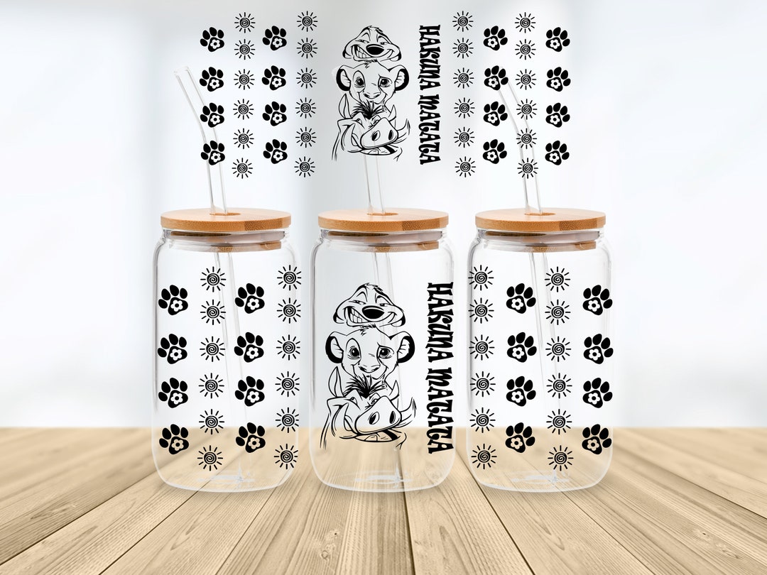 Hakuna Matata Simba Timon Pumba Glass Tumbler Libbey Glass With Lid and ...