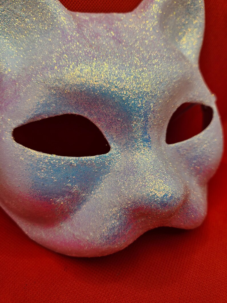Glittery White Cat Mask Cosplay Masks Therian Masks Cat Cosplay Therian ...