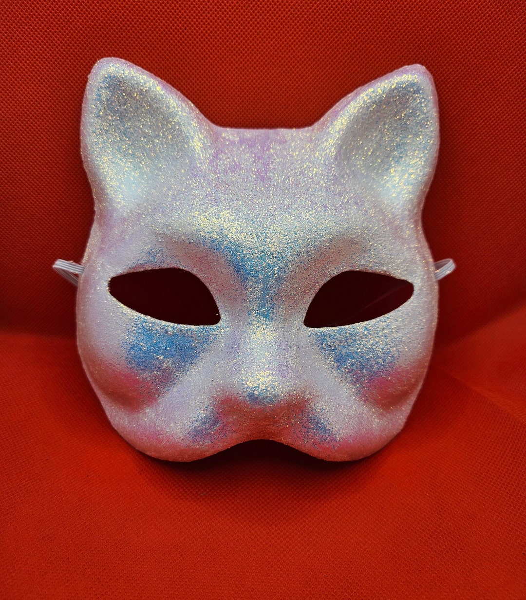 Glittery White Cat Mask Cosplay Masks Therian Masks Cat Cosplay Therian ...