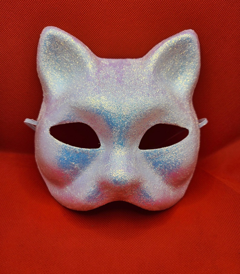 Glittery White Cat Mask Cosplay Masks Therian Masks Cat Cosplay Therian ...