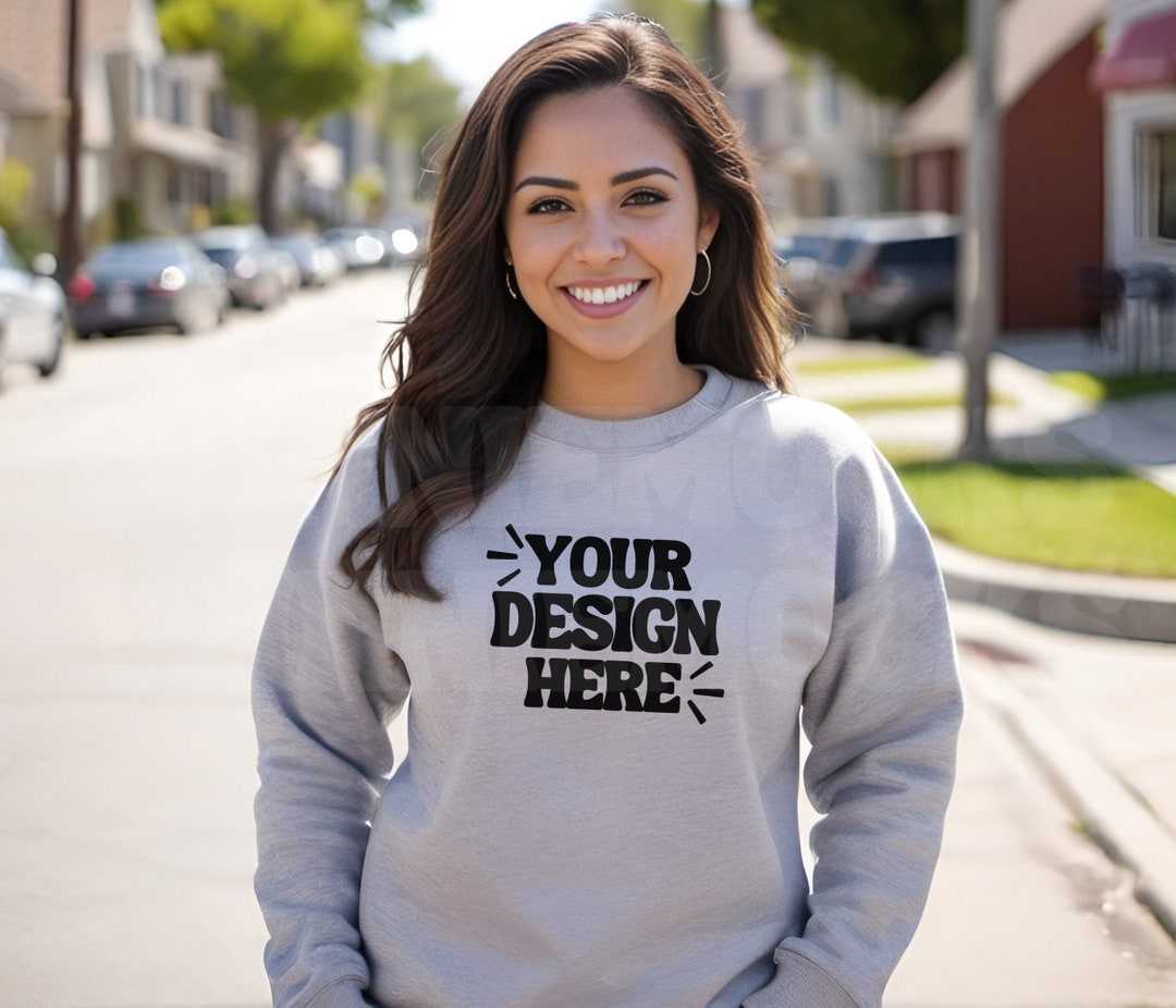 Gildan 18000 Model Mock | Gildan 18000 Sport Grey Sweatshirt Mockup ...