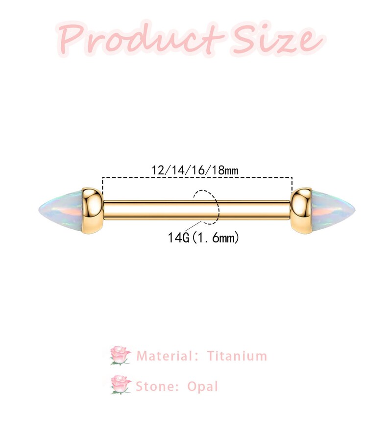 Unique Conical Opal Nipple Ring/internal Thread Nipple Barbell 14G ...