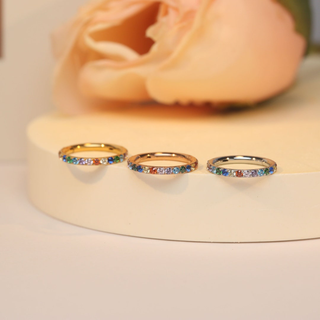 316L Medical Steel Piercing Jewelry Hinge Seamless Rainbow Zirconia ...