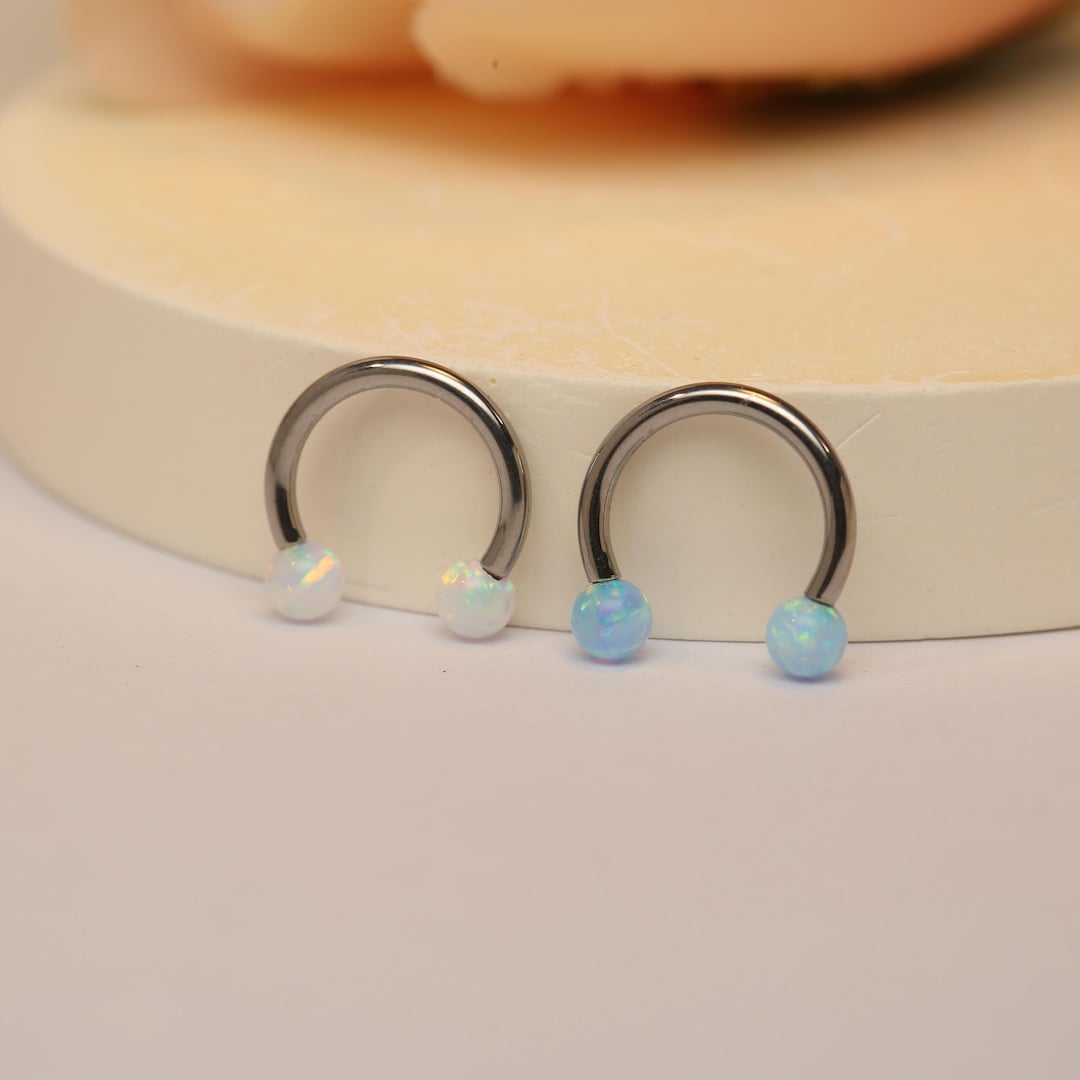 Septum Horseshoe Nose Ring Cute Opal Nose Ring 16G Surgical Steel ...