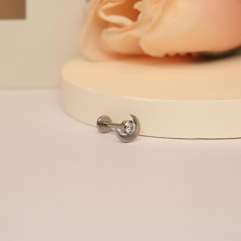 Beautiful Moon Lip Stud G23 16G Transparent Cz/opal Monroe Lip Stud ...