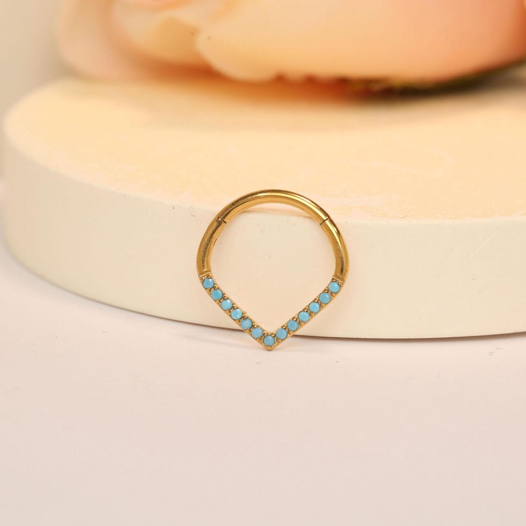 Blue Turquoise Nose Ring Septum Jewelry 16G Unique Face up Blue ...