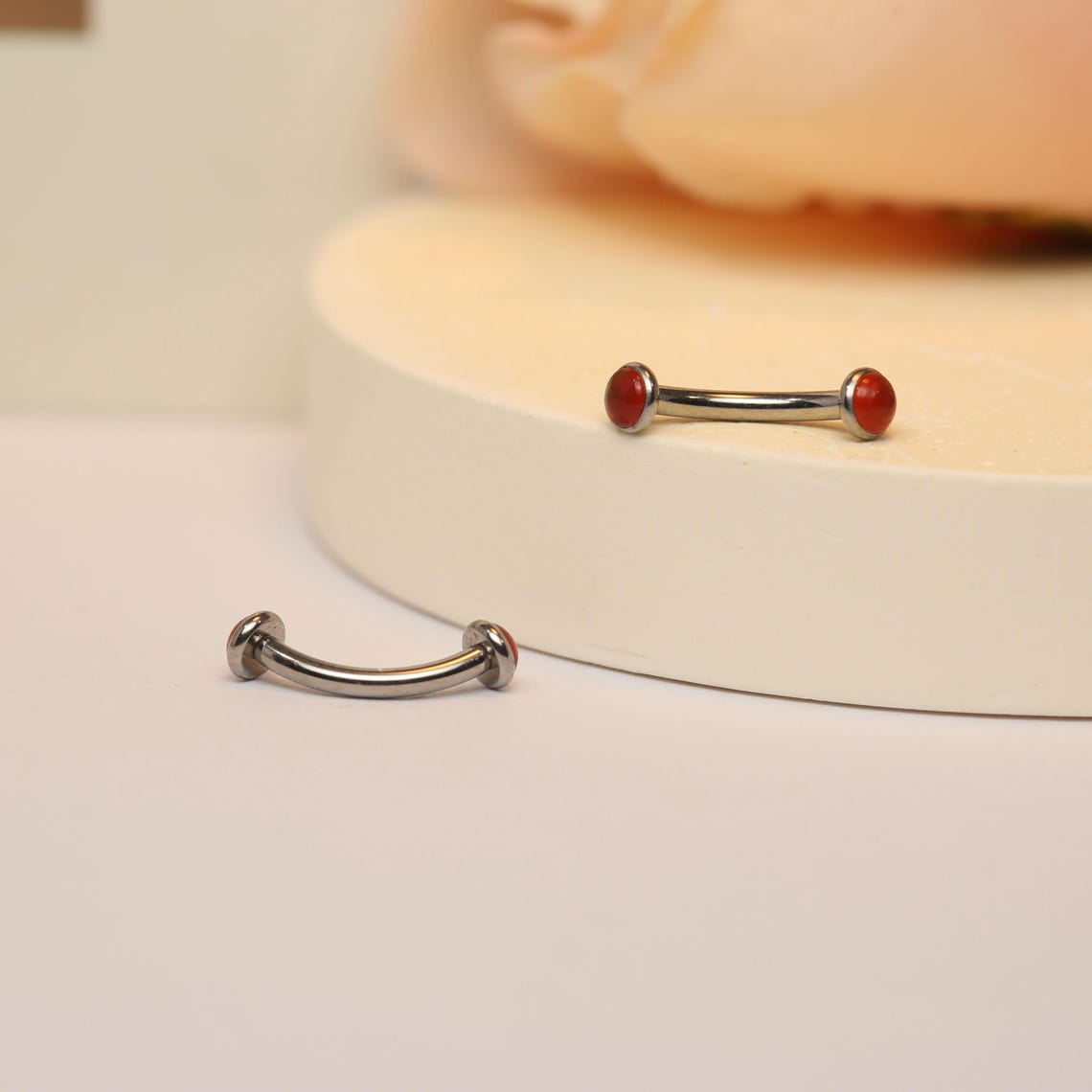 Red Agate G23 Eyebrow Ring Curved Bar 16G Eyebrow Ring/lip Ring Jewelry ...