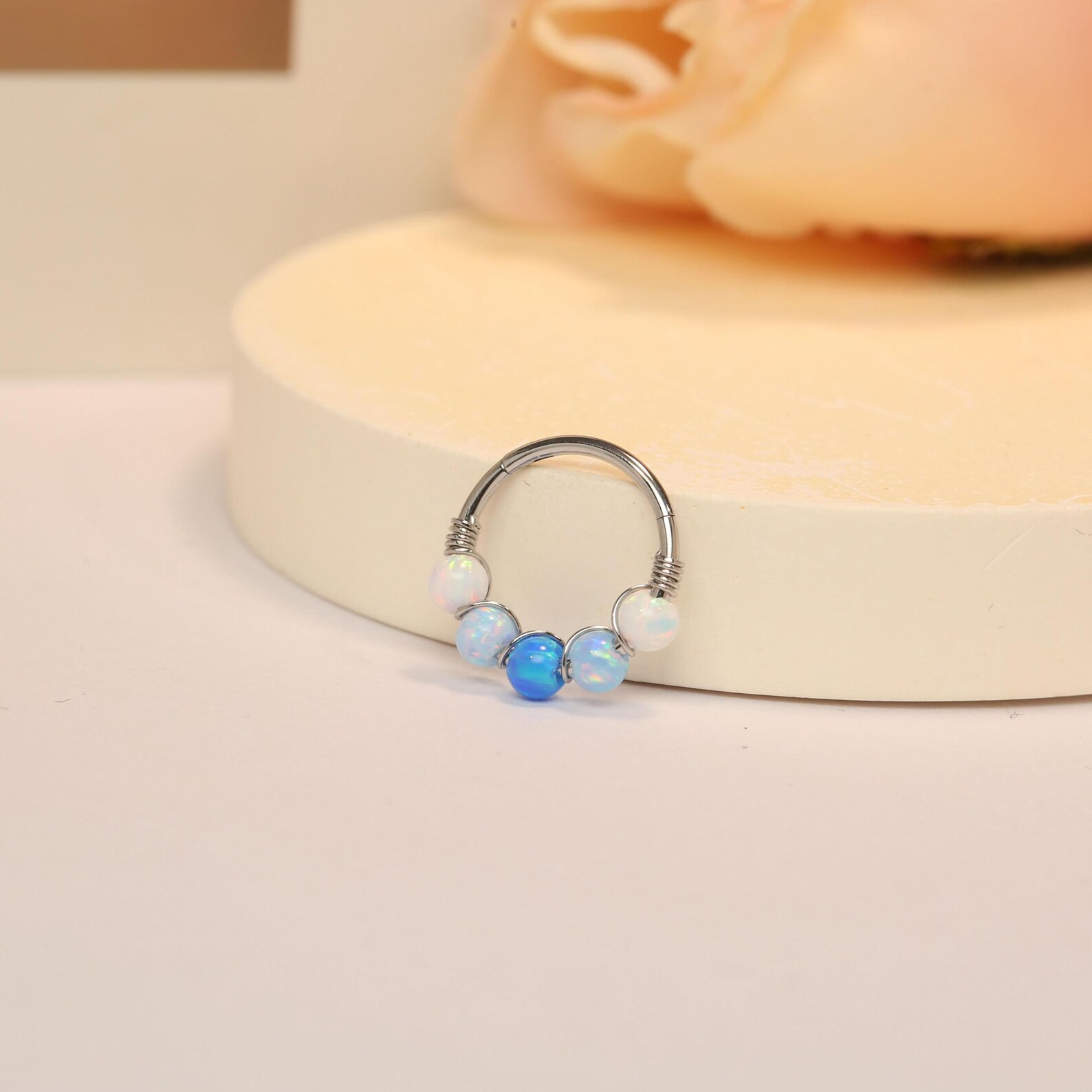 Cute Round Opal Wire Wrap Nose Ring Nasal Septum Jewelry Nose Hoop 18G ...