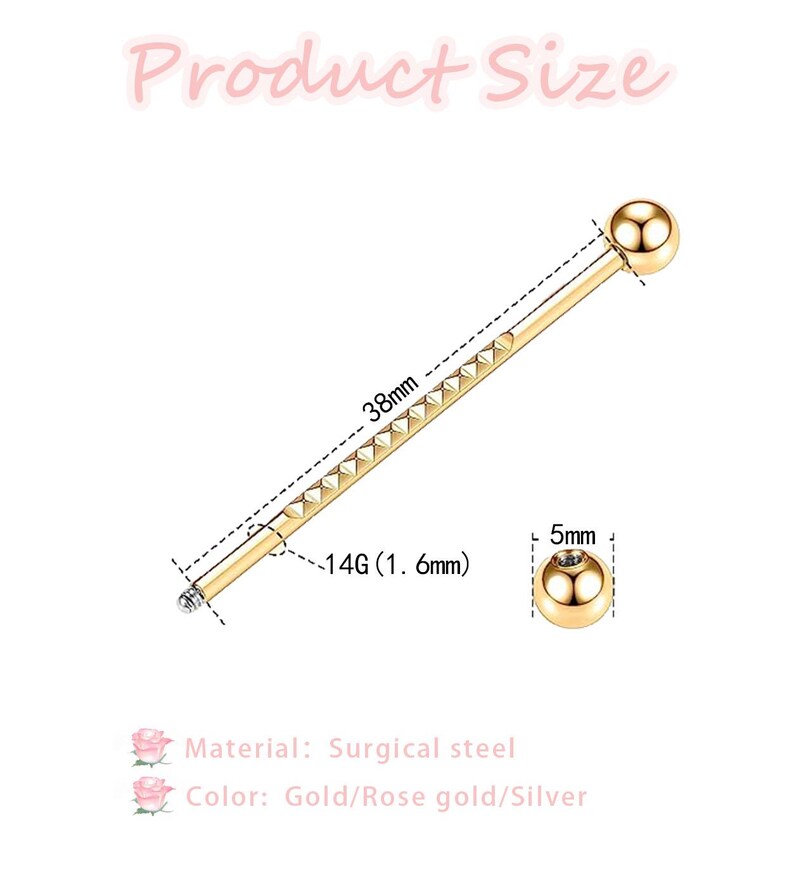 Pyramid Industrial Rods Industrial Piercing Jewelry 14G Surgical Steel ...