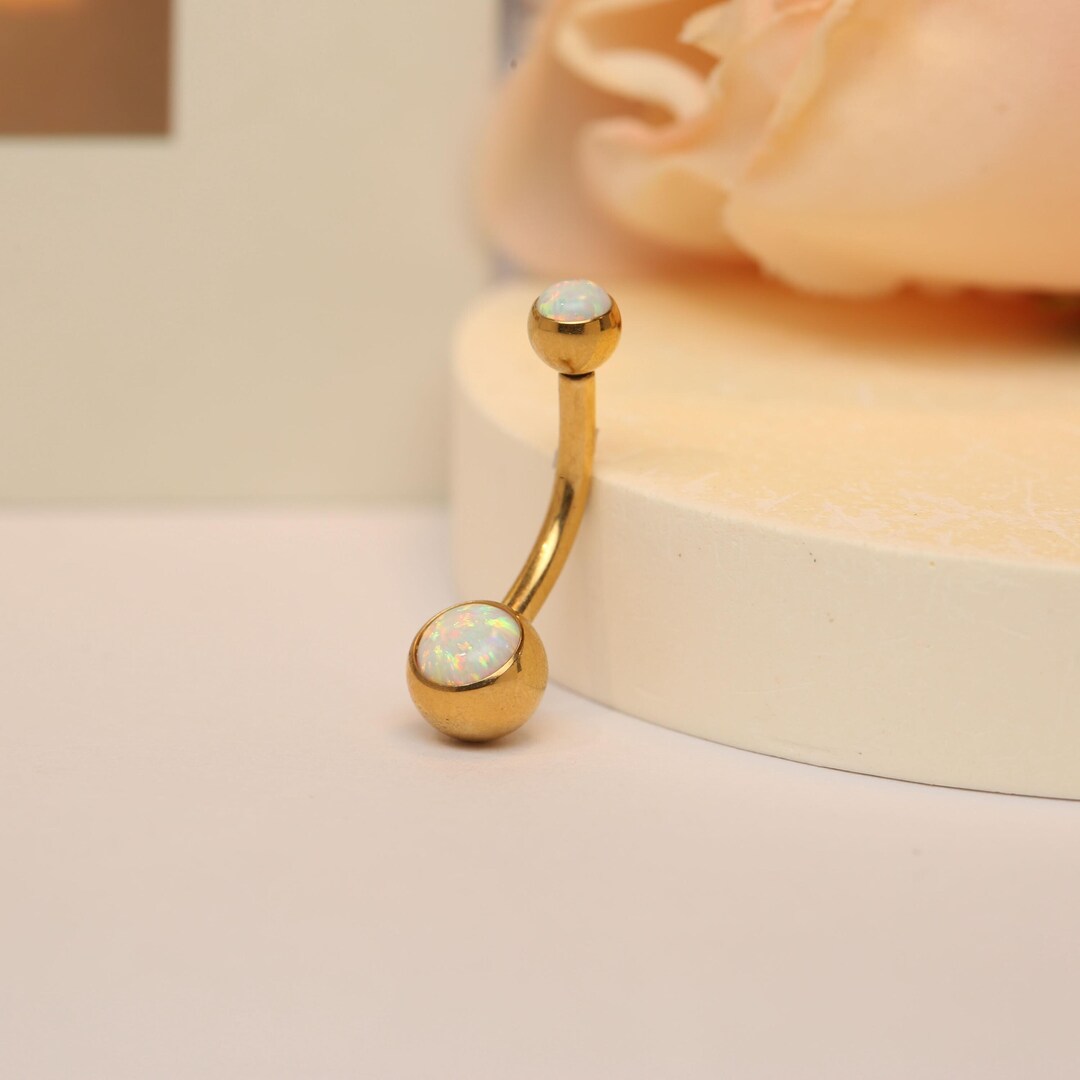 14G G23 Inlaid Cute Opal Navel Piercing Jewelry 10mm Inner Thread Belly ...