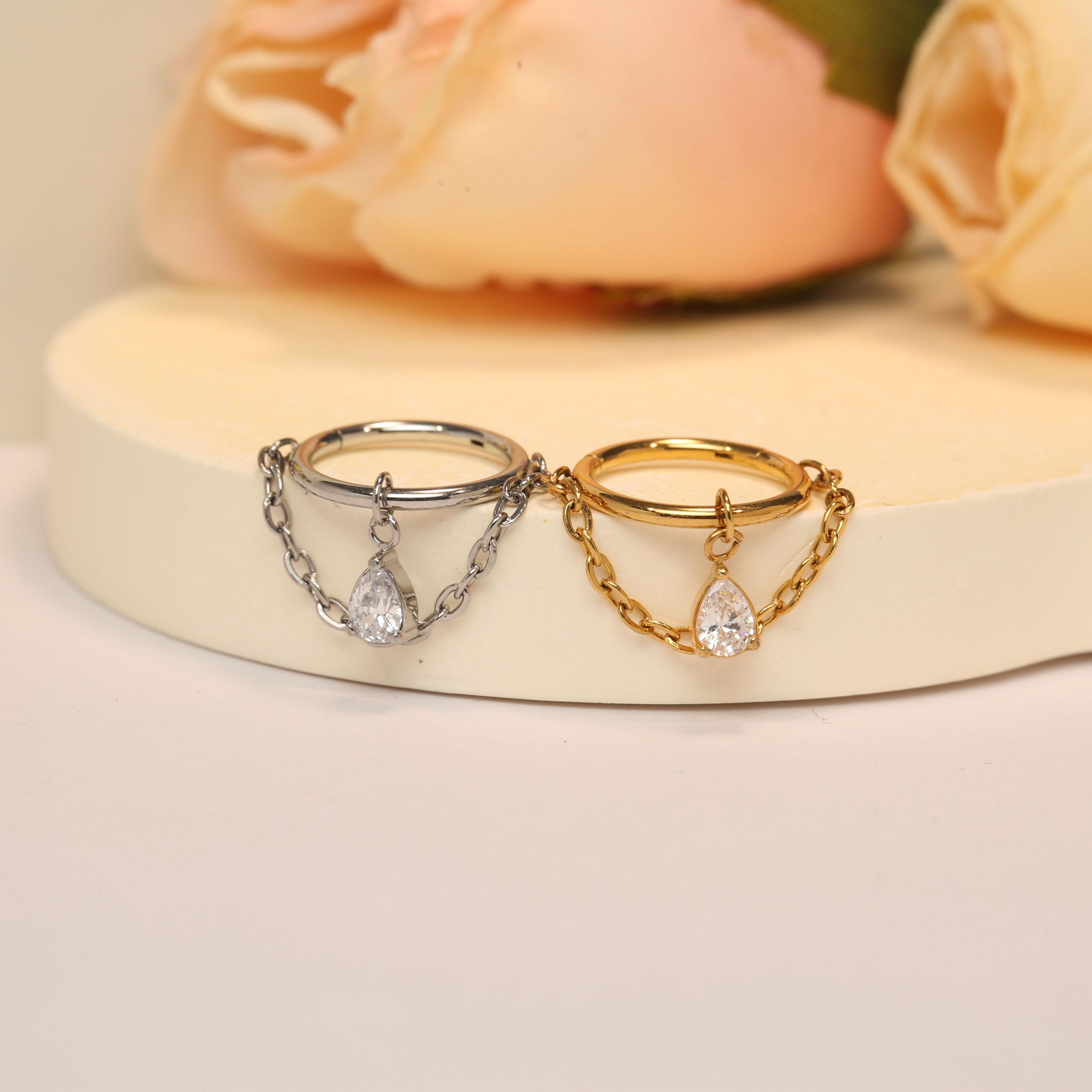 Dangling CZ With Chain Conch Piercing Jewelry/16g Conch Earrings/helix ...