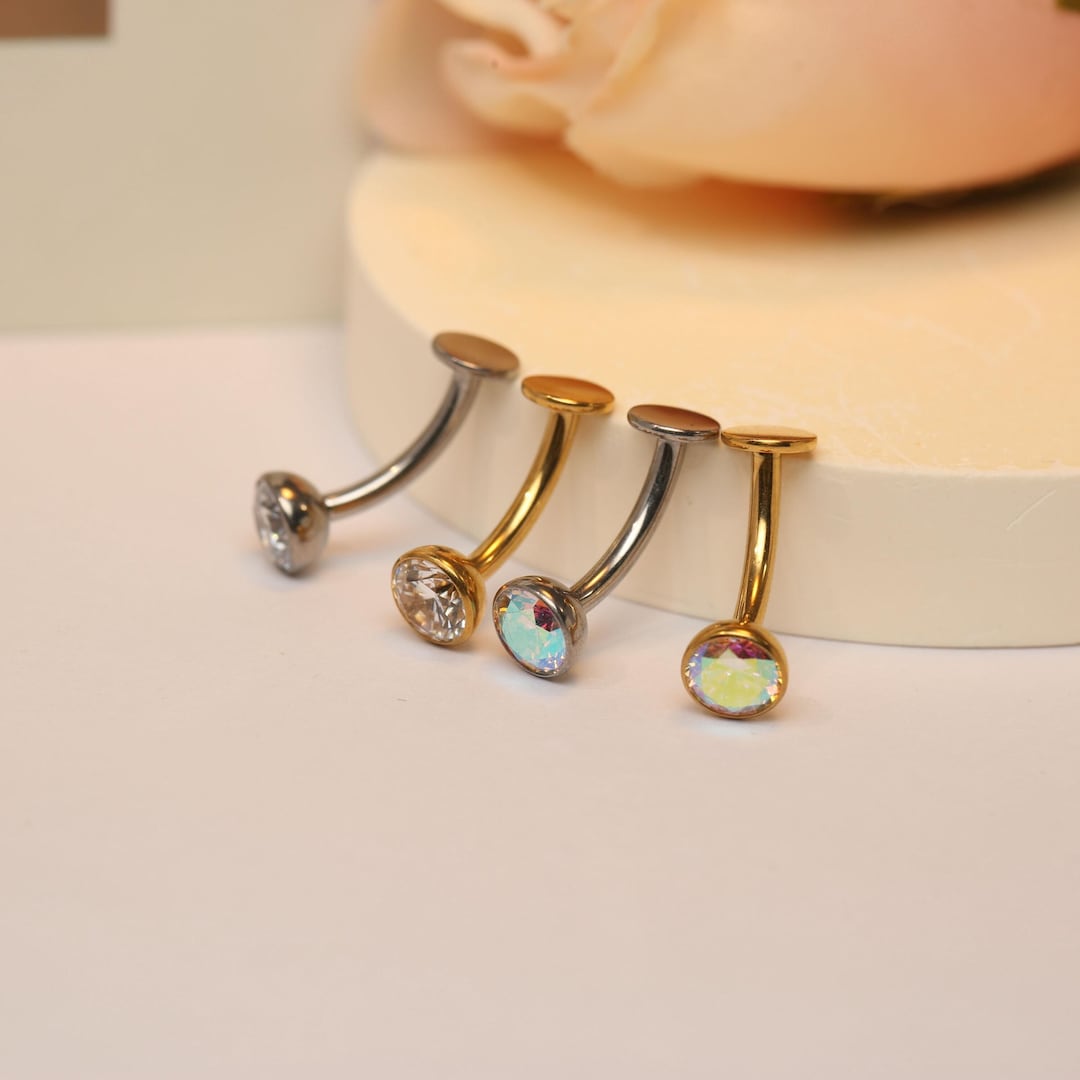 G23 Gold/silver Round Bottom Navel Jewelry 14G Curved Navel Barbell ...