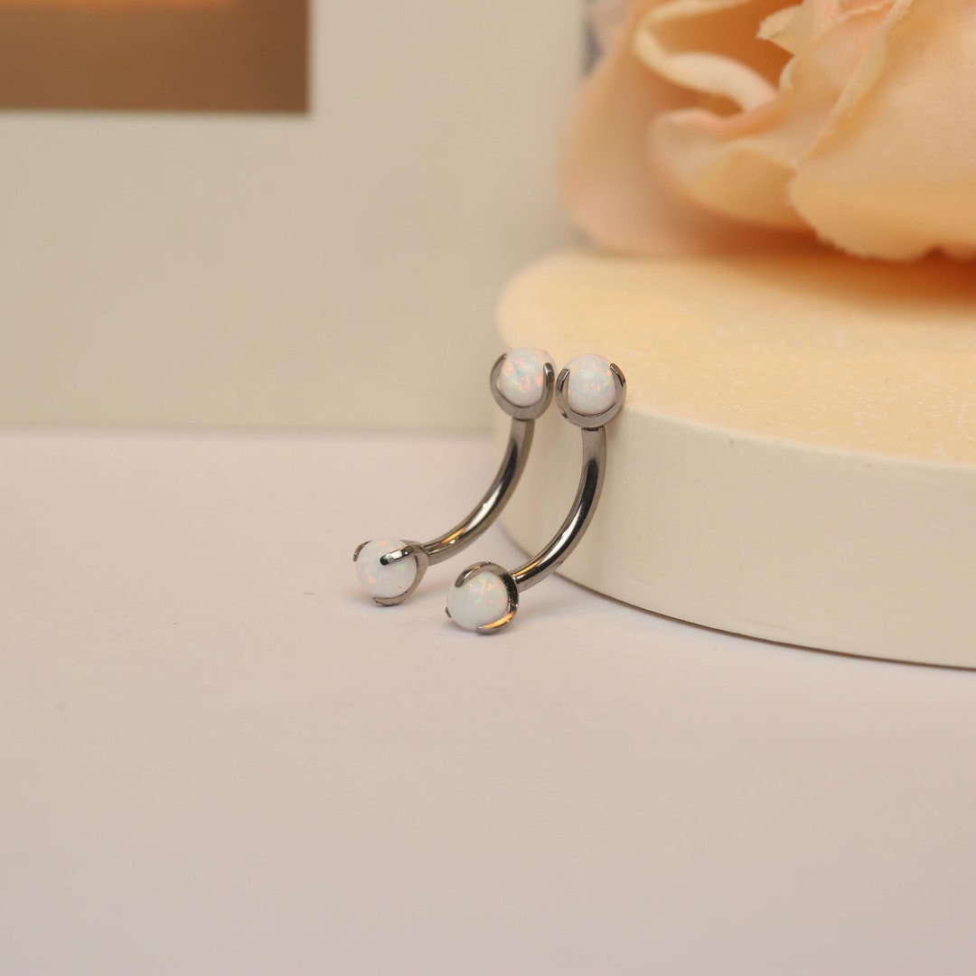 White Opal Claw Eyebrow Jewelry Titanium 16G Eyebrow Piercing Jewelry ...