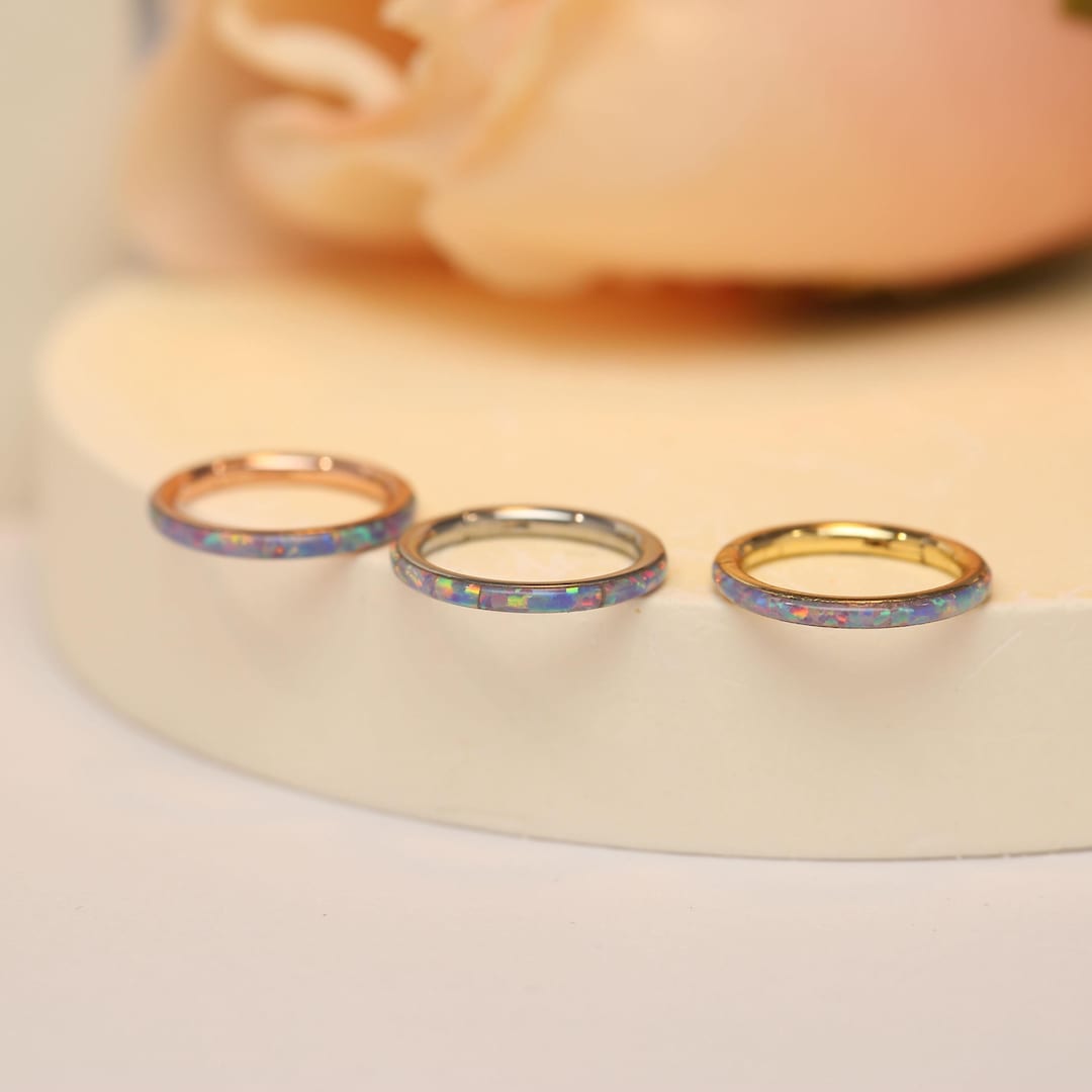 Purple Opal Nose Ring Nose Hoop 16G Surgical Steel Piercing Ring Rook ...