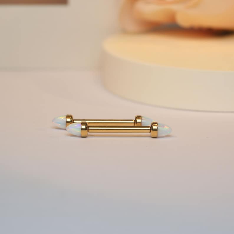 Unique Conical Opal Nipple Ring/internal Thread Nipple Barbell 14G ...