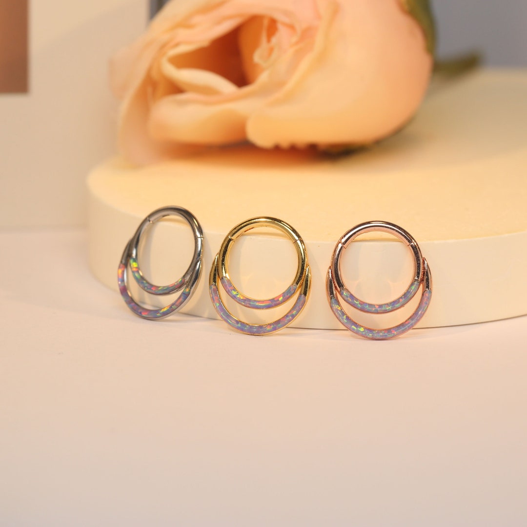 16G Purple Opal Hinged Septum Ring/nose Ring/316l Piercing Jewelry ...