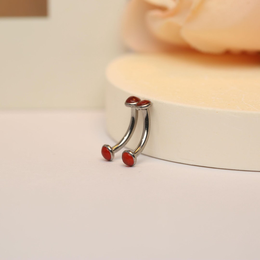 Red Agate G23 Eyebrow Ring Curved Bar 16G Eyebrow Ring/lip Ring Jewelry ...