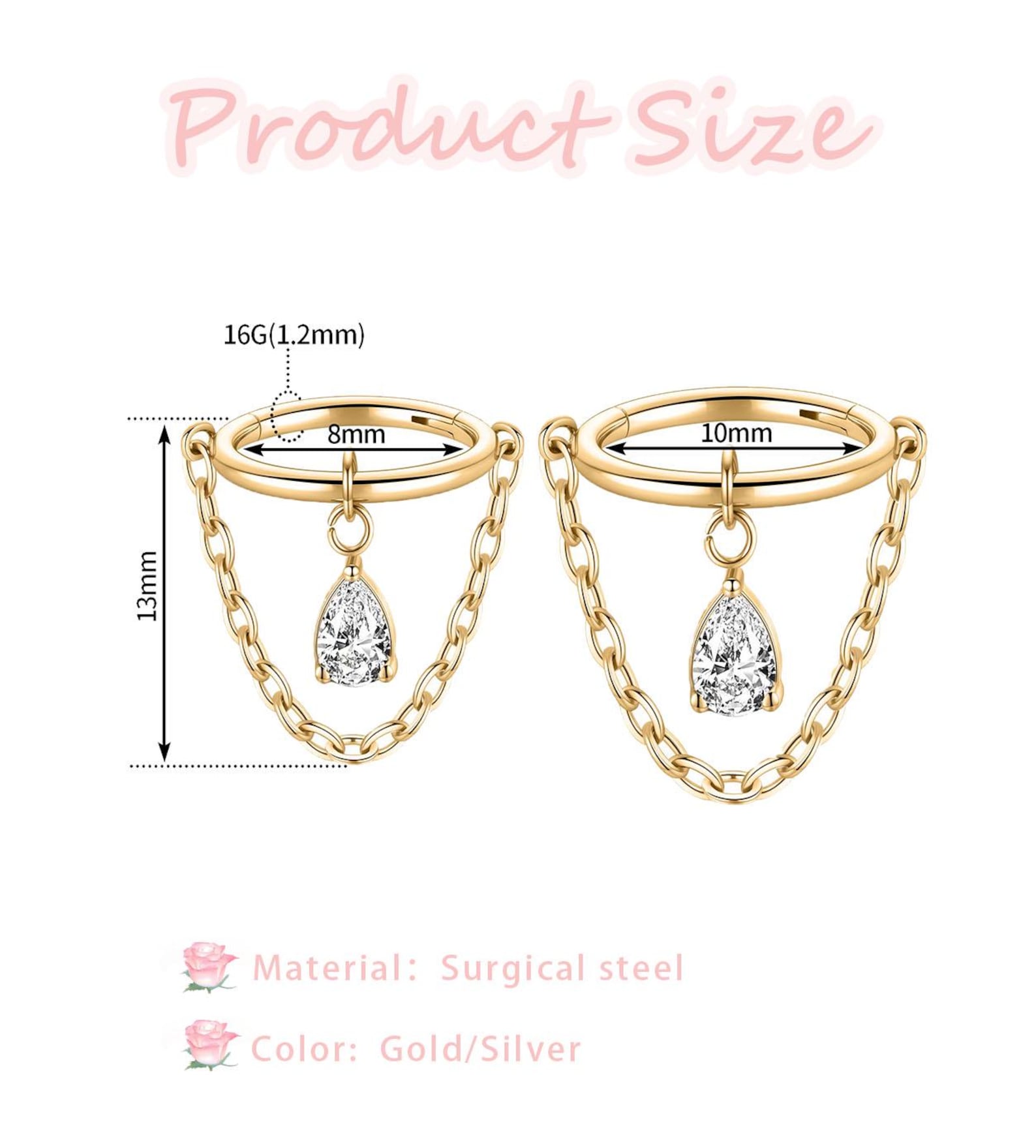 Dangling CZ With Chain Conch Piercing Jewelry/16g Conch Earrings/helix ...