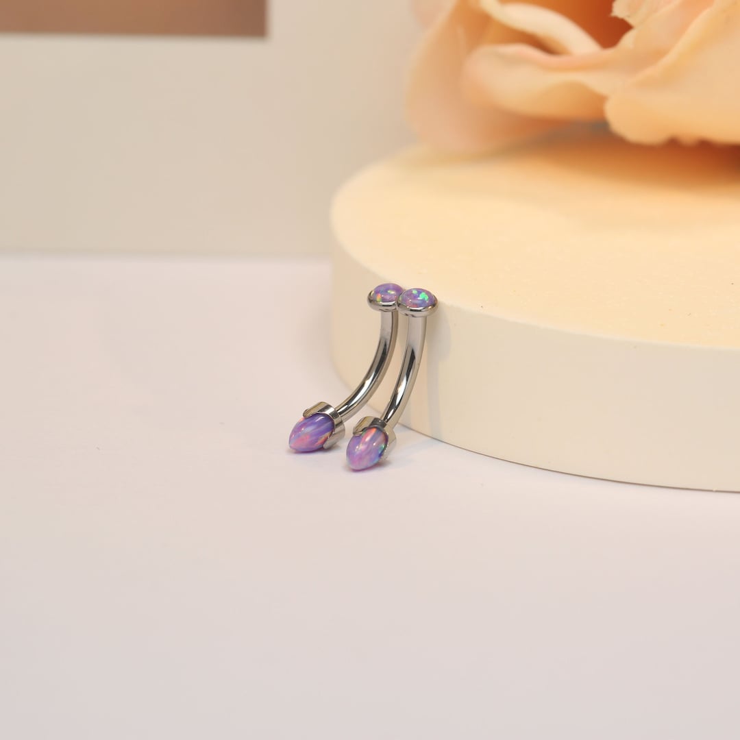 Beautiful Purple Opal Eyebrow Stud/titanium Eyebrow Ring Jewelry/curved ...