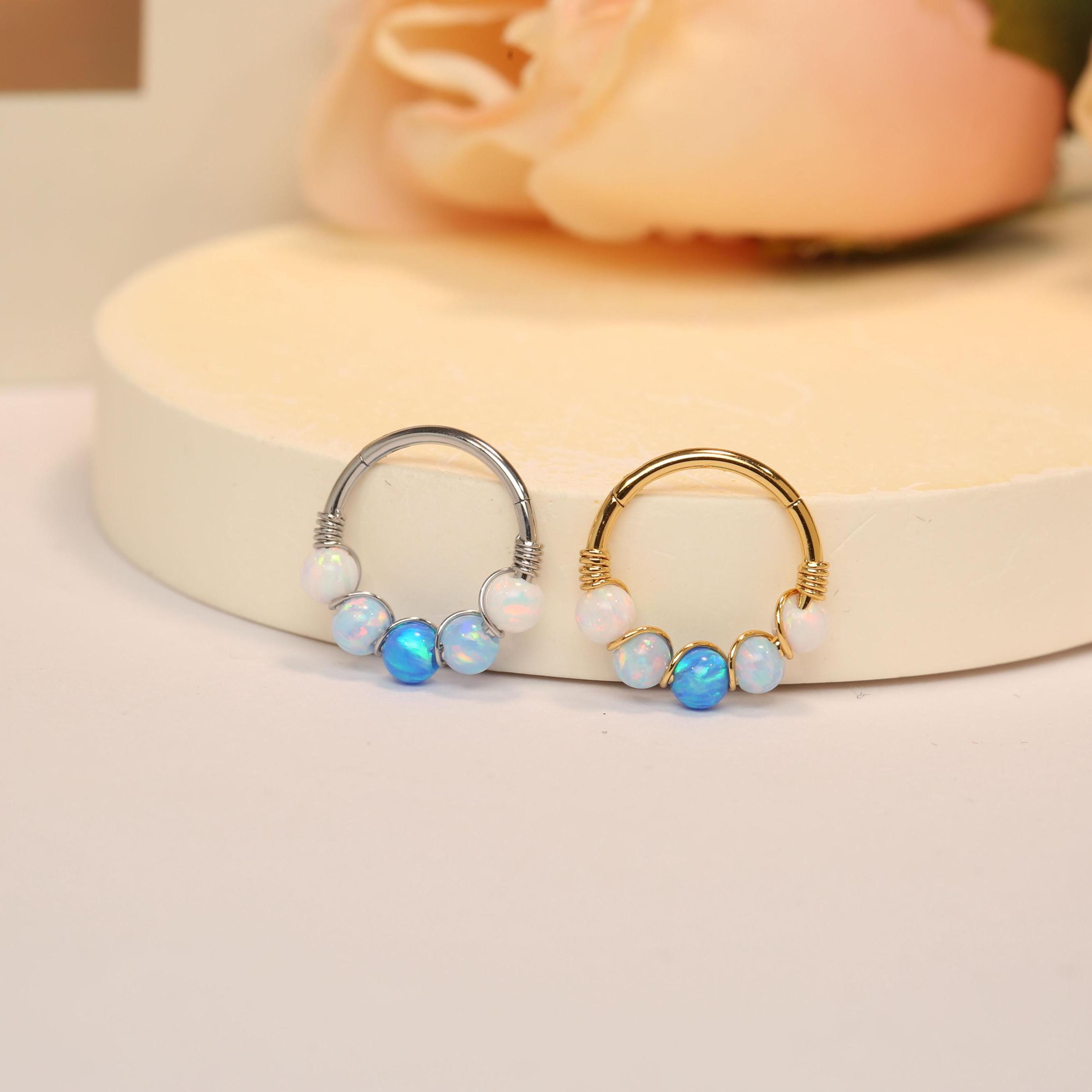 Cute Round Opal Wire Wrap Nose Ring Nasal Septum Jewelry Nose Hoop 18G ...