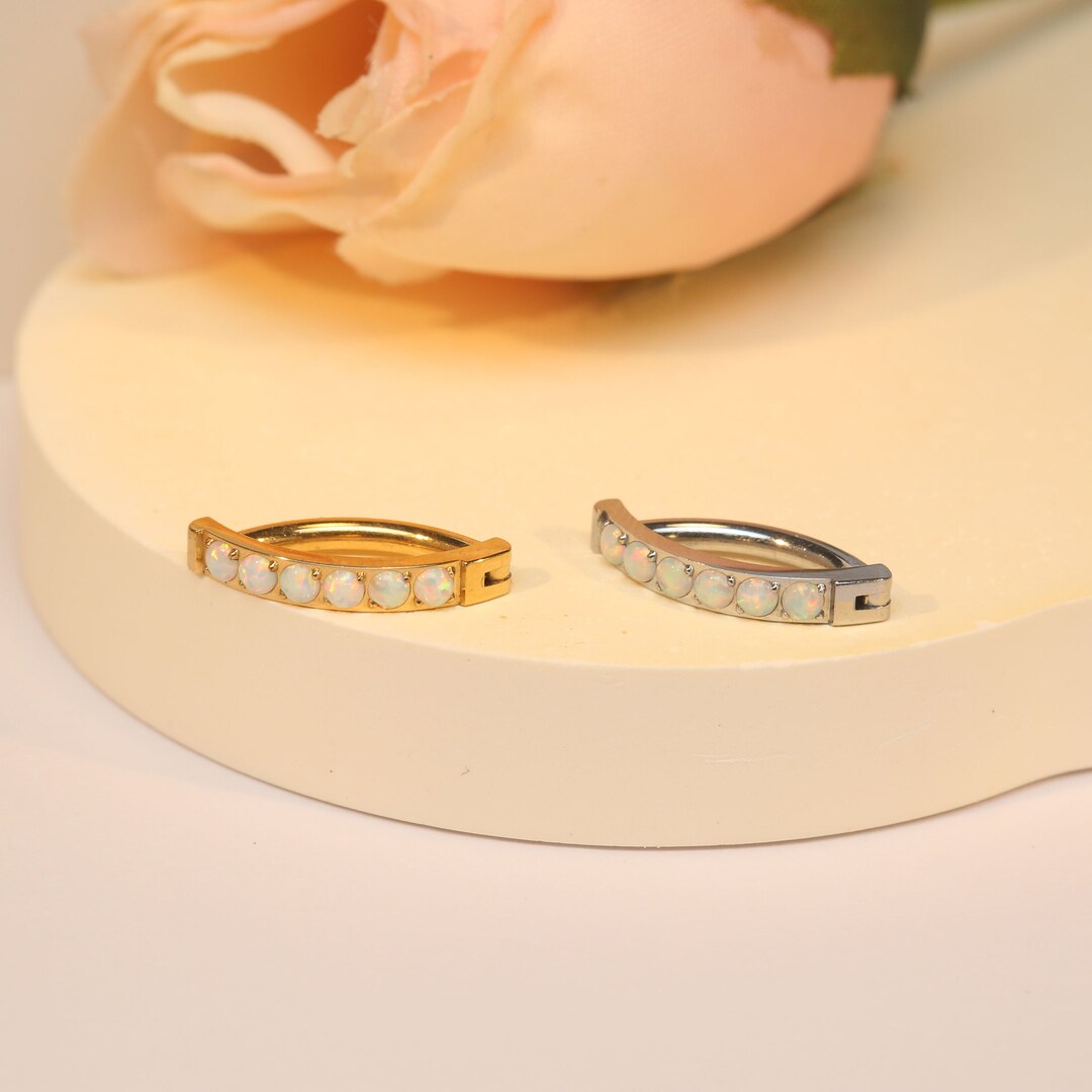 Surgical Steel Belly Button Ring With White Round Ball Opal 10mm/ Belly ...